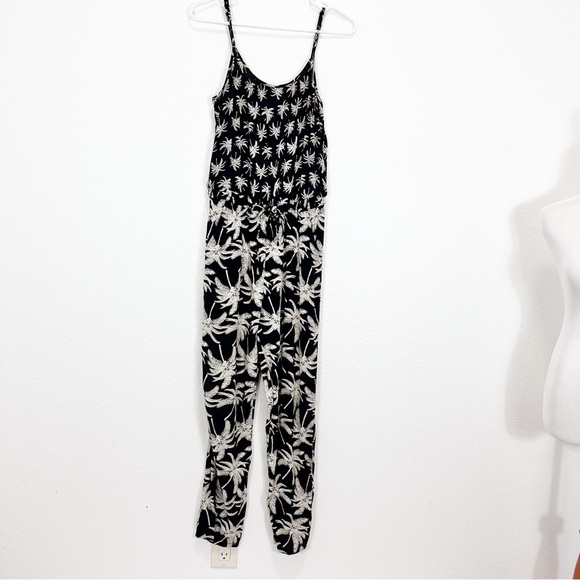 aerie | Pants & Jumpsuits | Aerie Jumpsuit Black Tan Palm Tree Design ...